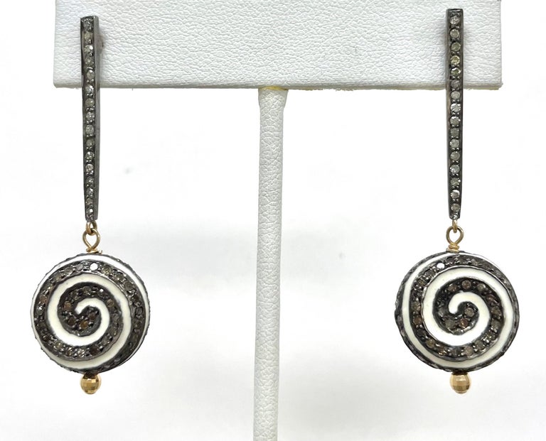 Enamel and Pave Diamond Pinwheel Design Earrings For Sale at 1stDibs