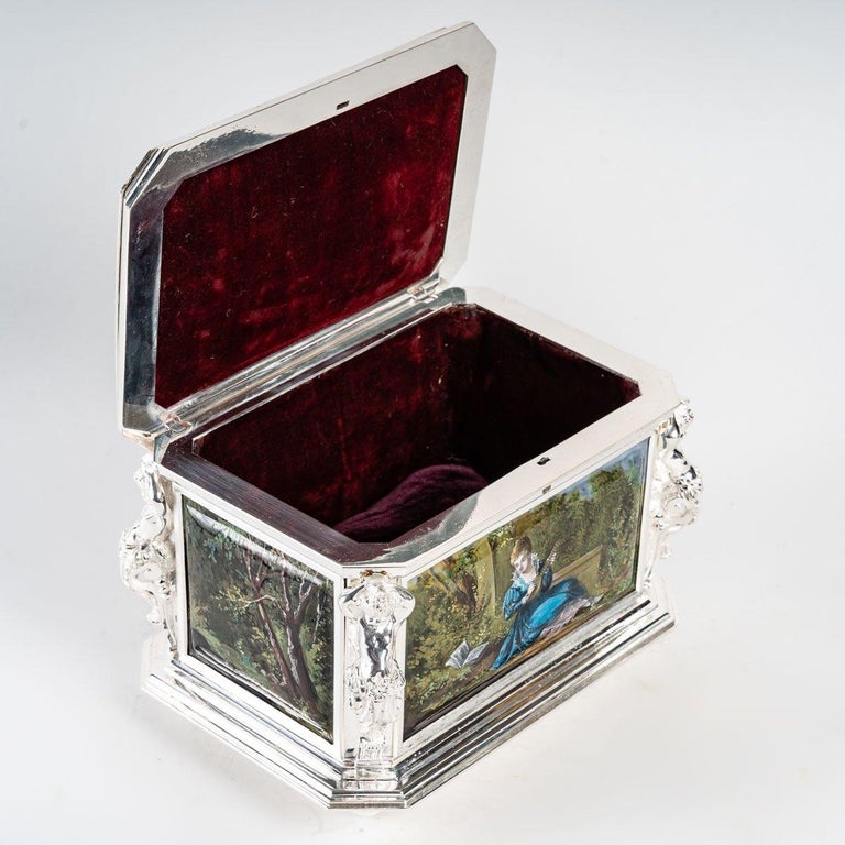 Enamel and Silver Bronze Box, 19th Century For Sale at 1stDibs