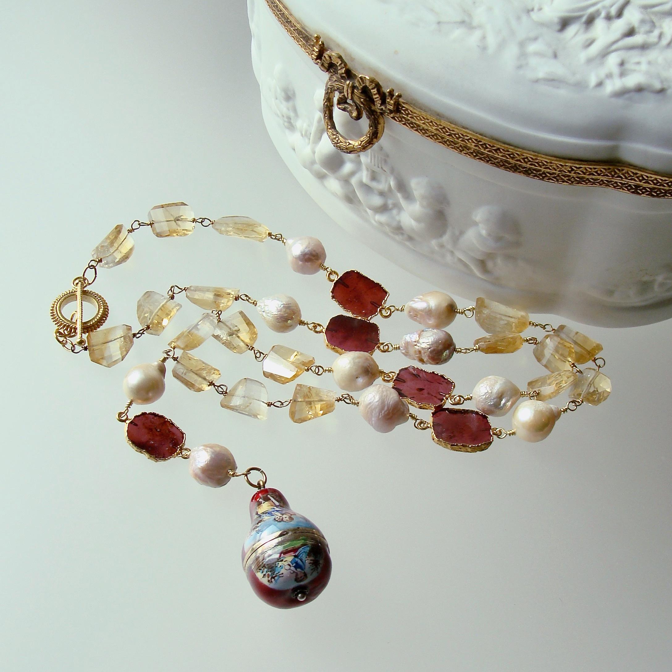 Enamel Balloon Vinaigrette, Citrine, Pearls and Garnet Slices, Brezza ...