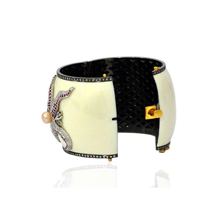 Enamel Bangle with Multi Gemstone Surrounded by Pave Diamond in Star ...