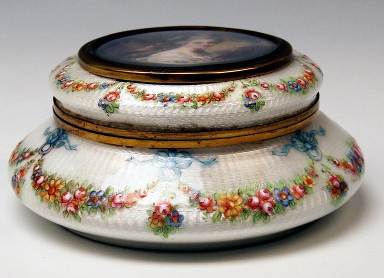 Enamel Box Gilt Inside Painted Flowers Garlands Lady's Portrait, France ...