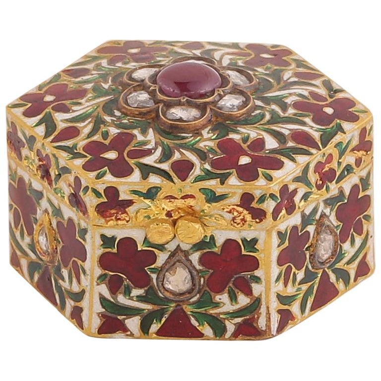 Enamel Box with Diamond and Rubies Handcrafted in 18 Karat Gold For ...