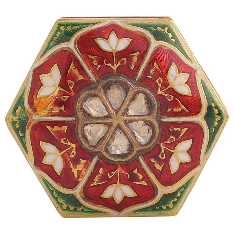 Enamel Box with Diamonds Handcrafted in 18 Karat Gold For Sale at 1stDibs