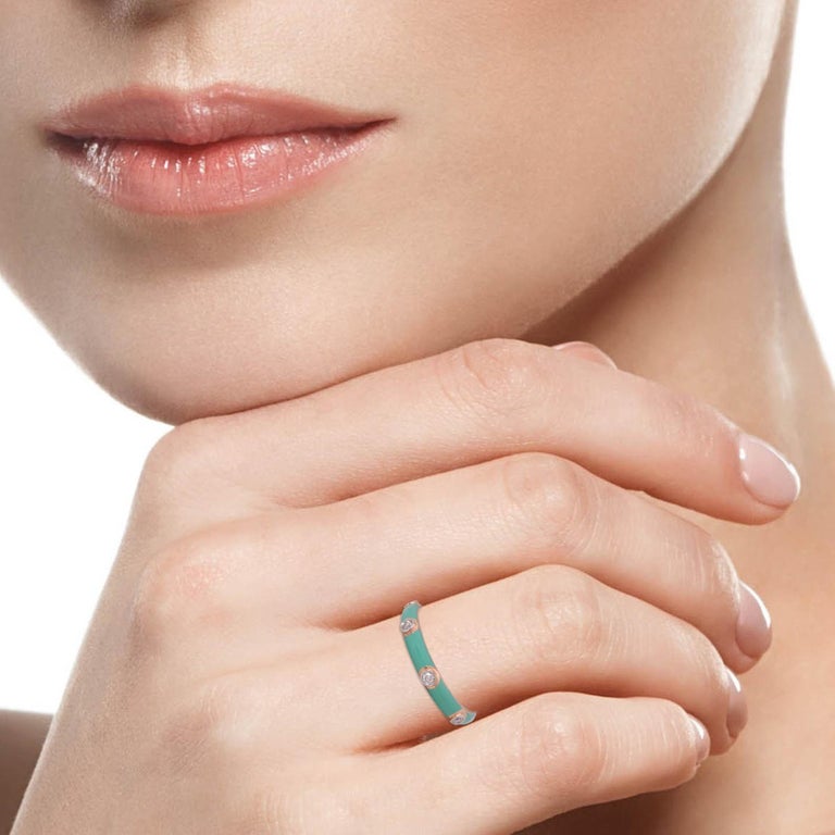 Customizable Enamel Diamond 18 Karat Gold Stack Ring For Sale at 1stDibs