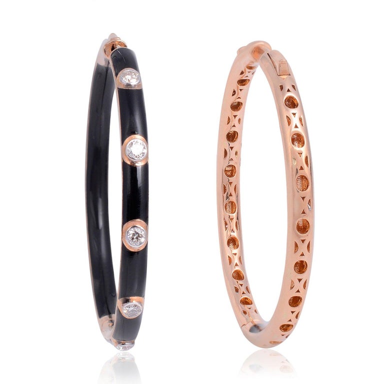 Customizable Enamel Diamond 18 Karat Gold Stack Ring For Sale at 1stDibs