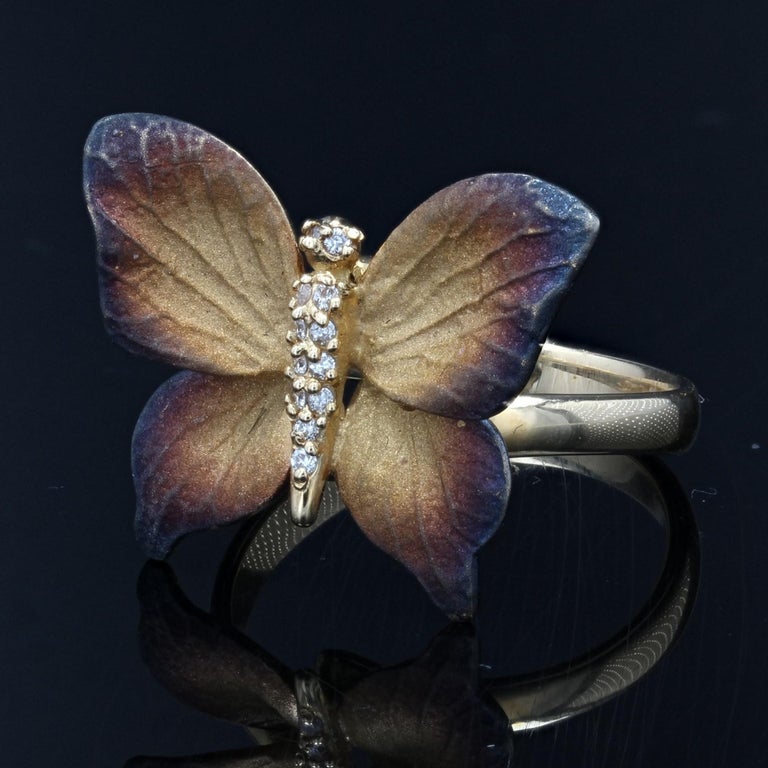 Enamel Diamond and Yellow Gold Butterfly Ring For Sale (Free Shipping ...