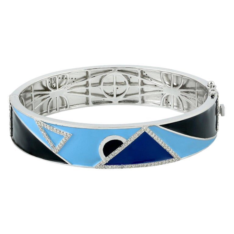 Enamel Diamond Bangle in Gold and Silver at 1stDibs