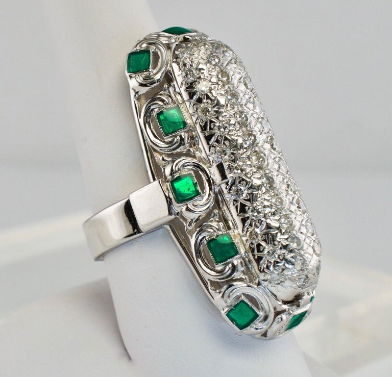 Enamel Diamond Ring 14K White Gold Cocktail .75 TDW For Sale at 1stDibs