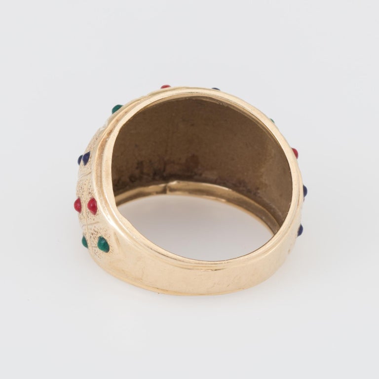 Enamel Dome Cigar Band Ring Vintage 14 Karat Yellow Gold Fine Jewelry ...