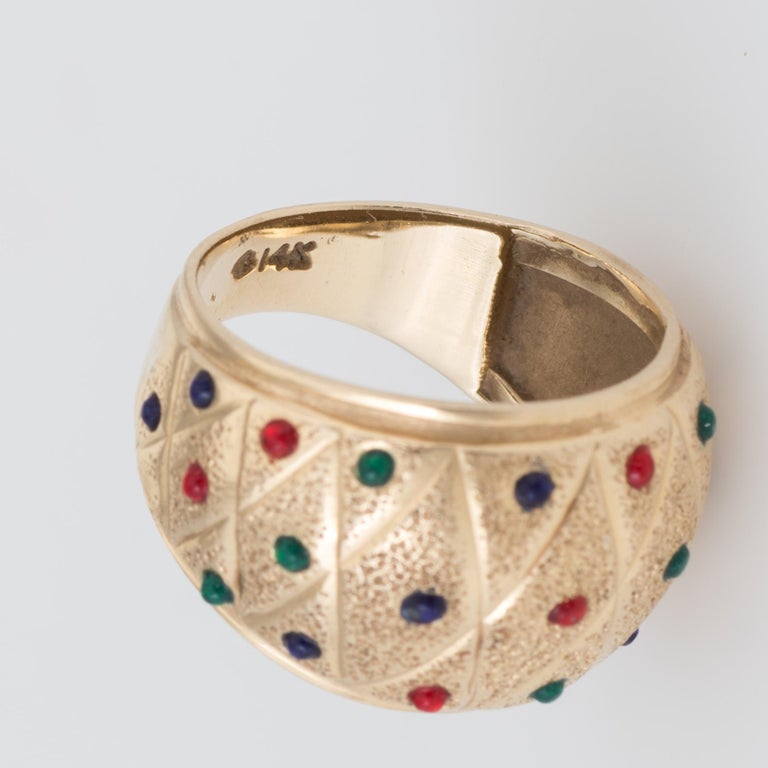 Enamel Dome Cigar Band Ring Vintage 14 Karat Yellow Gold Fine Jewelry ...
