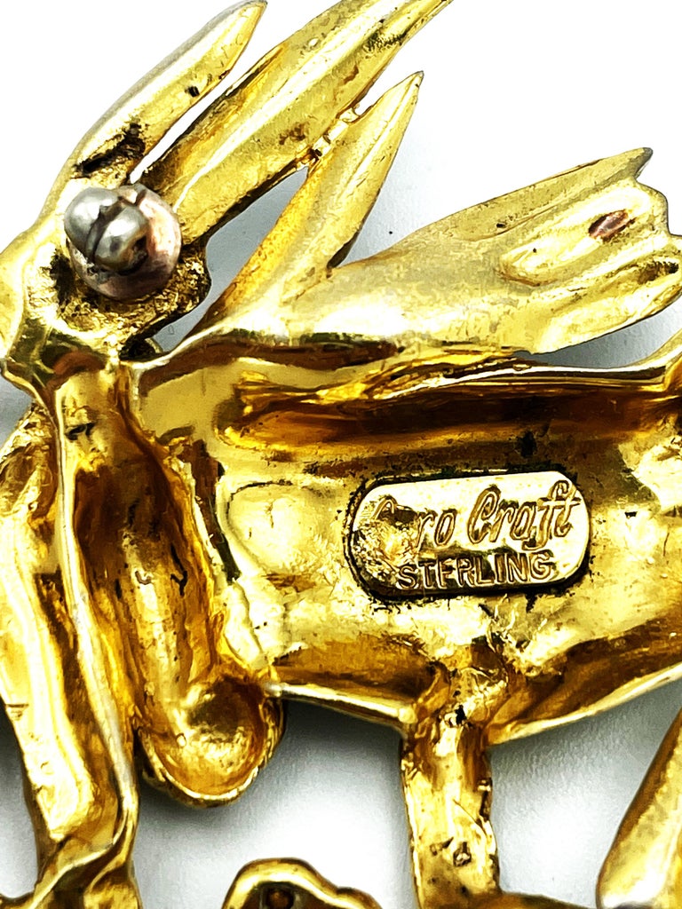 Enamel Frog Brooch On Three Lilys Coro Craft Sterling Gold Plated
