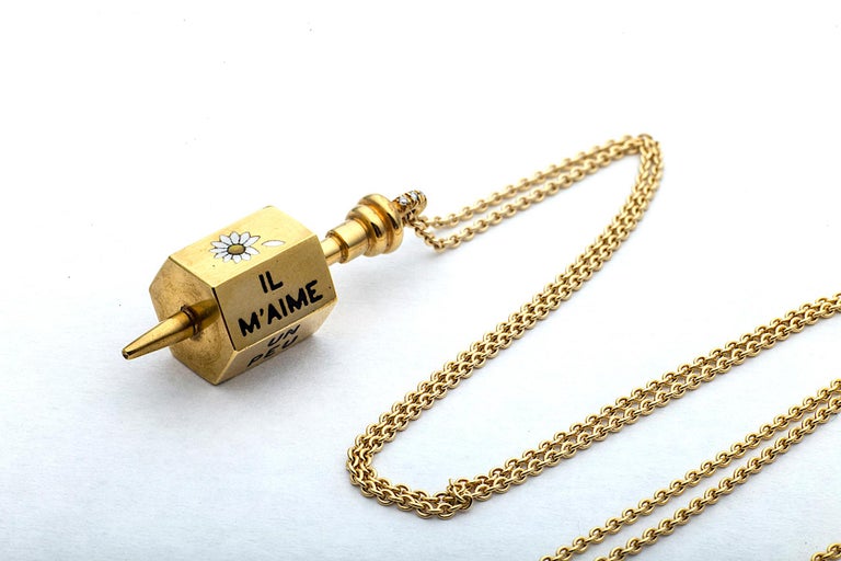 Enamel Gold Spinning Top Pendant Charm and Chain For Sale at 1stDibs