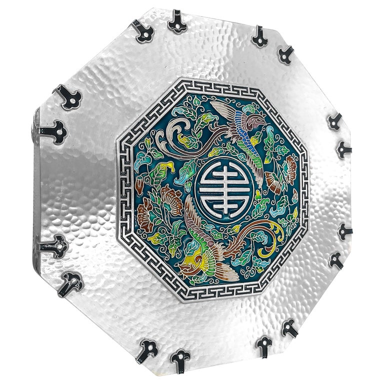 Enamel Octagon Silver Box with 5 Sections Inside, 0.99 Karat Silver For ...