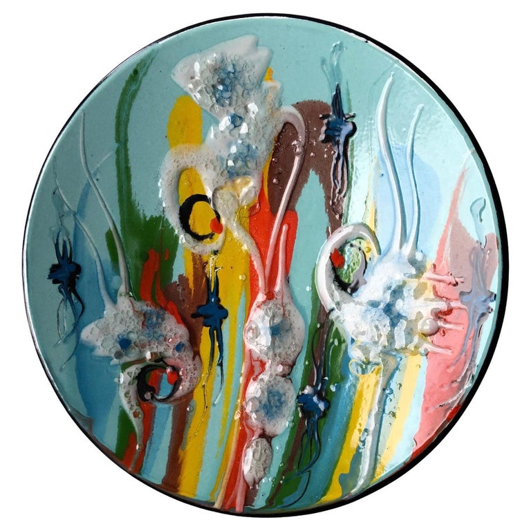 Enamel Plate with an Abstract Pattern in Vivid Colors, Europe, 1960s ...
