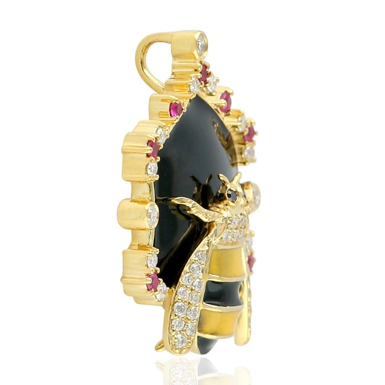 Customizable Enamel Ruby Diamond 18 Karat Gold Honey Bee Ring For Sale ...