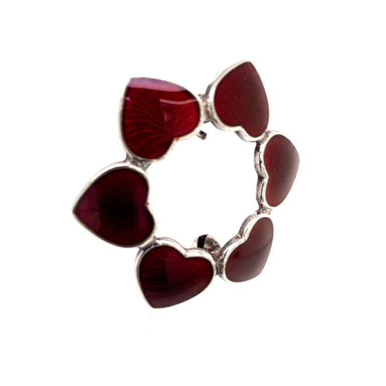 Enamel and Sterling Silver Heart Pin For Sale at 1stDibs