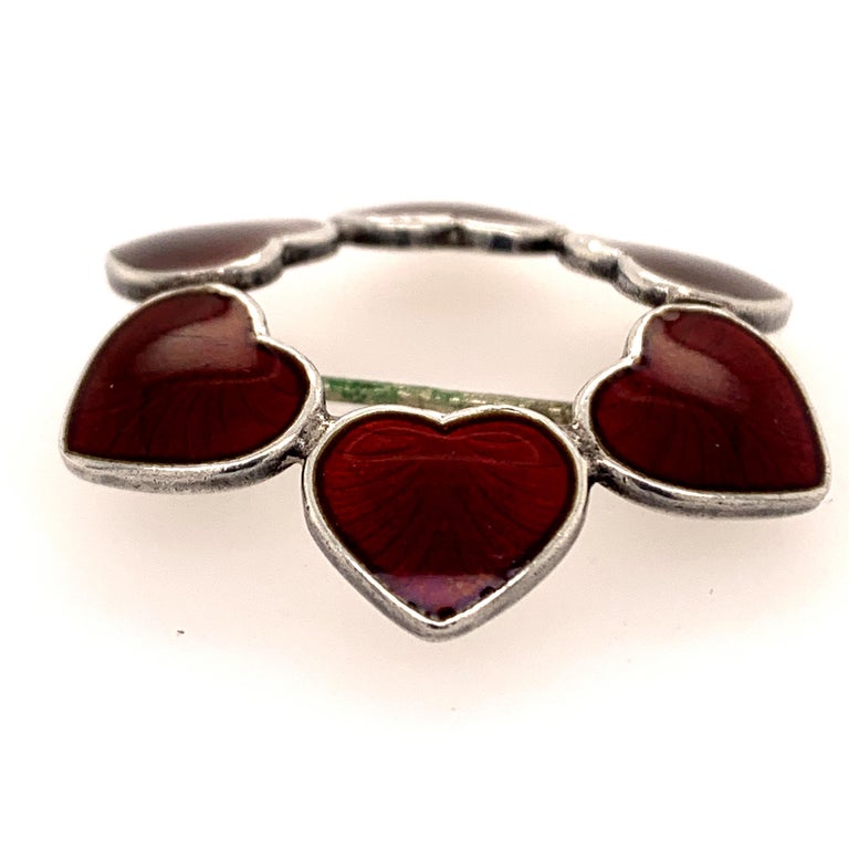 Enamel and Sterling Silver Heart Pin For Sale at 1stDibs