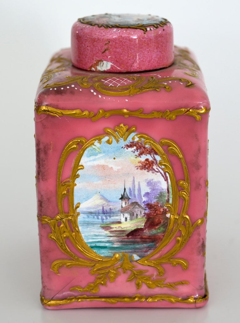 Enamel Tea Caddy Vienna 18th Century with Landscape For Sale at 1stDibs