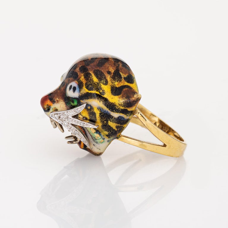 Enamel Tiger Ring Vintage 18k Yellow Gold Diamond Estate Animal Jewelry ...