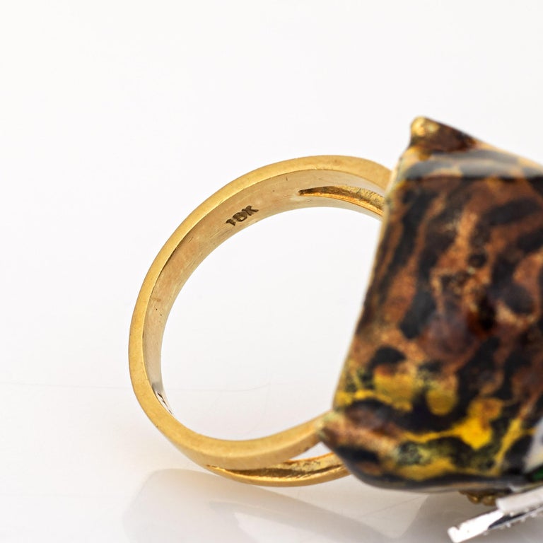 Enamel Tiger Ring Vintage 18k Yellow Gold Diamond Estate Animal Jewelry ...