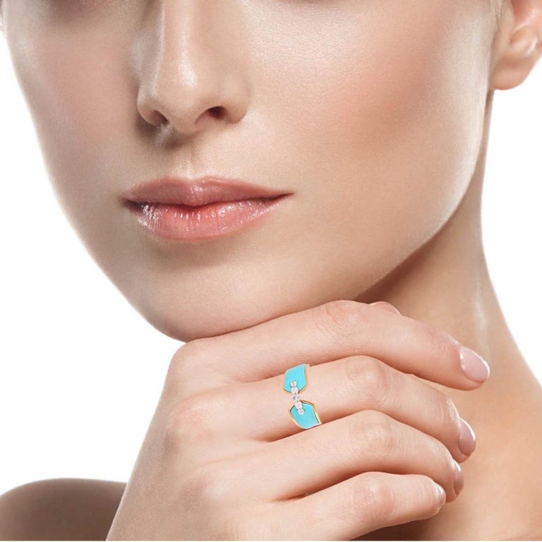 Customizable Enamel Turqoise Diamond 18 Karat Gold Ring For Sale at 1stDibs