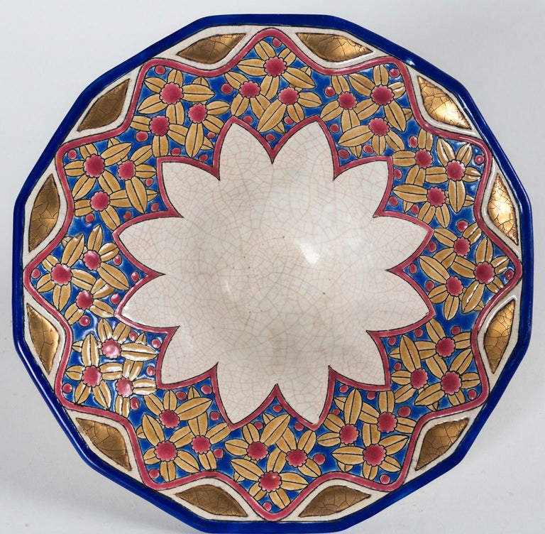 French Enameled Ceramic Footed Bowl, Emaux de Longwy, circa 1930 at 1stDibs