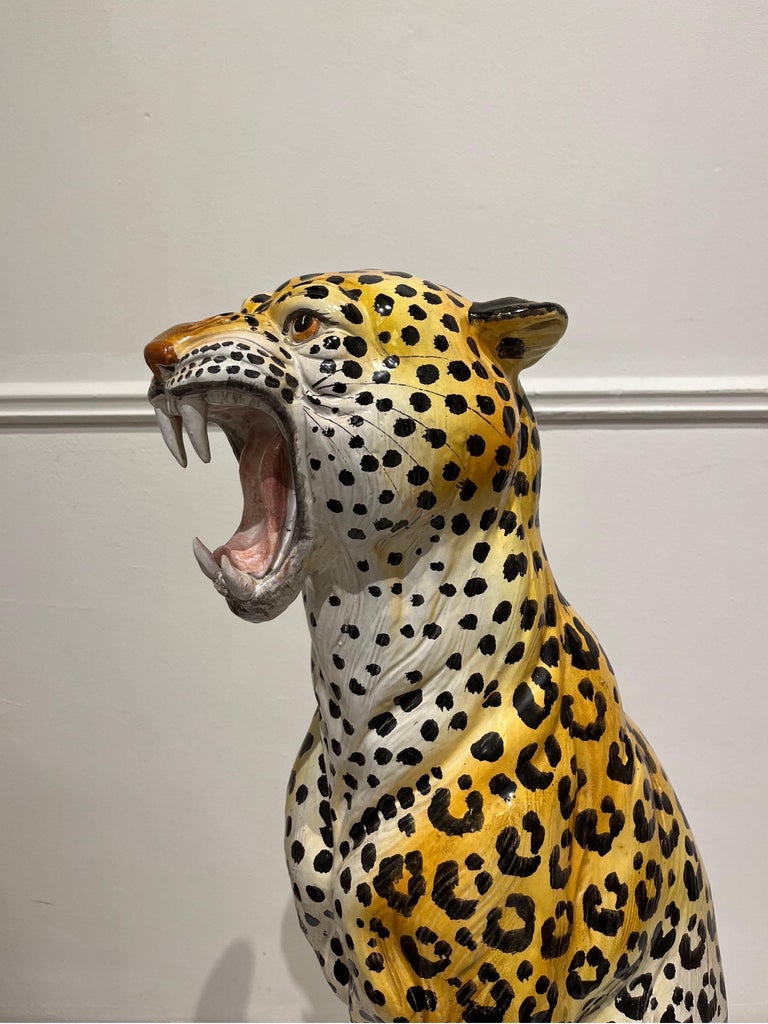 Enameled Terracotta Leopard, 1970s, Italy For Sale at 1stDibs