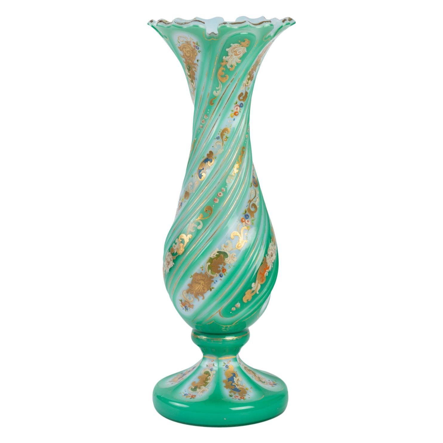 Enameled and Gilded Opaline Vase For Sale at 1stDibs