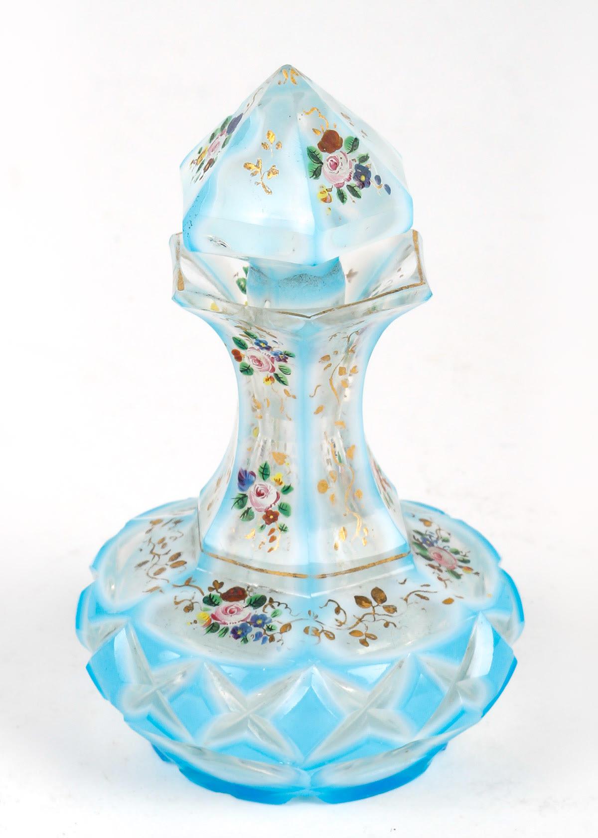 Enamelled Blue Opaline Bottle, 19th Century. For Sale at 1stDibs