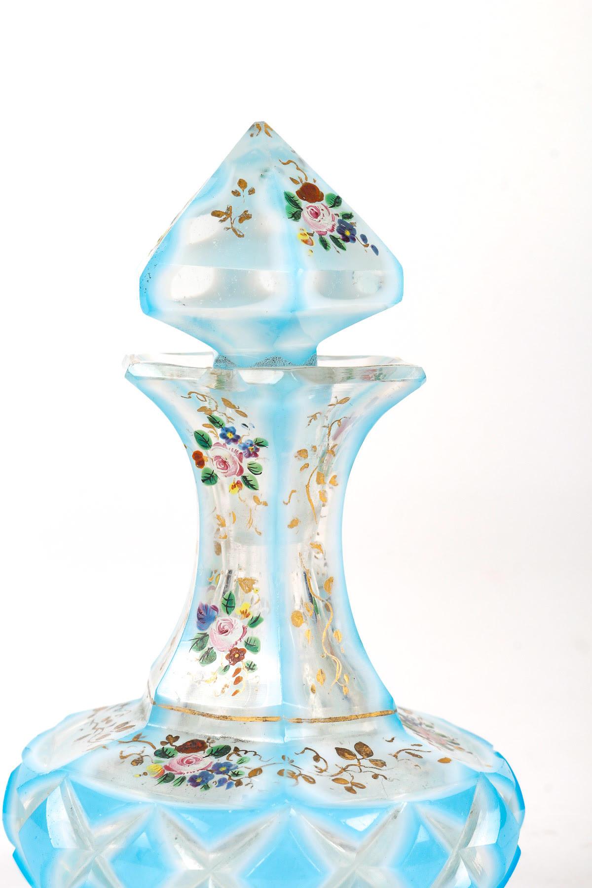 Enamelled Blue Opaline Bottle, 19th Century. For Sale at 1stDibs