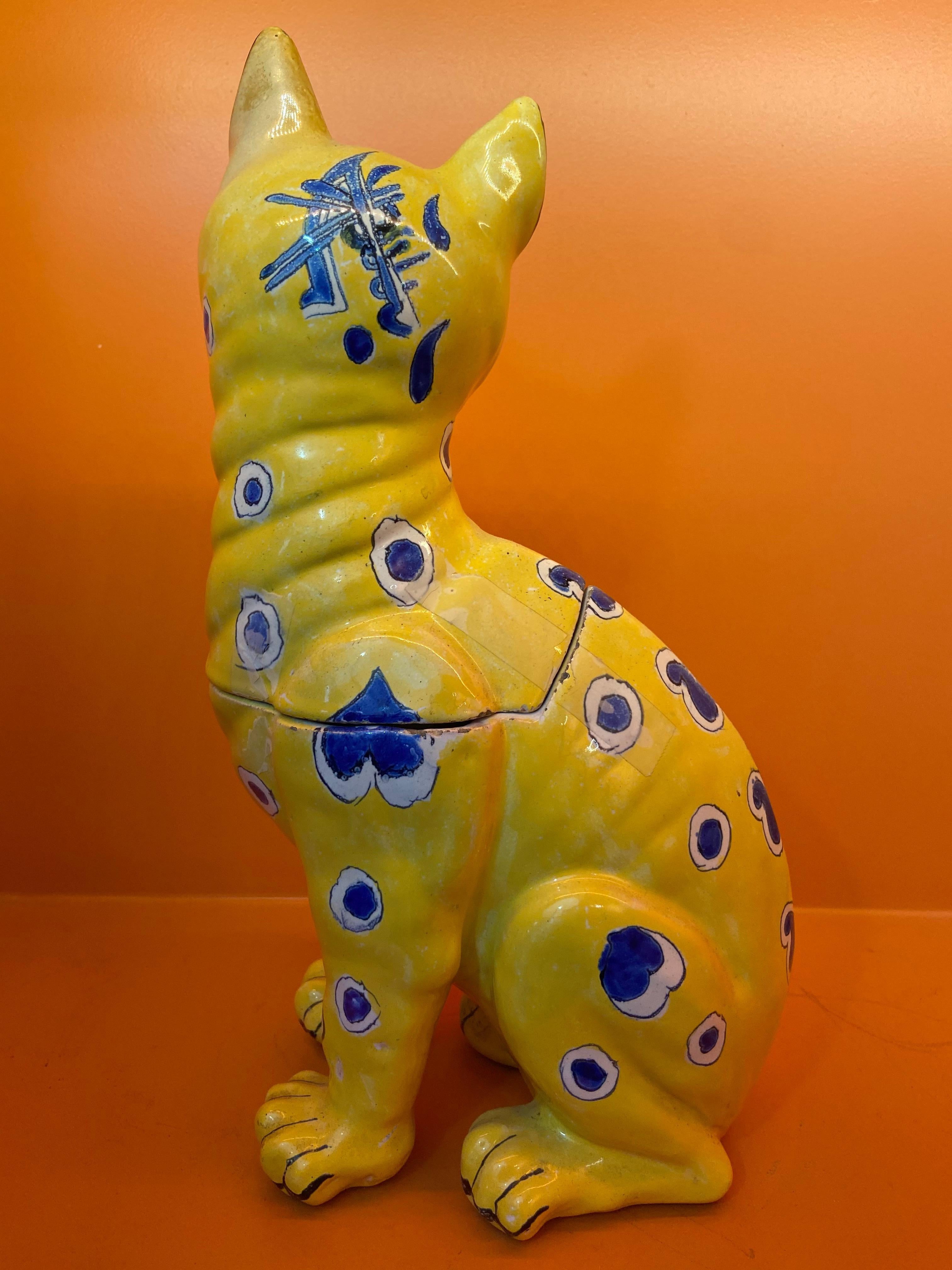 Enamelled Earthenware Tobacco Jar Representing a Cat by Emile Galle ...