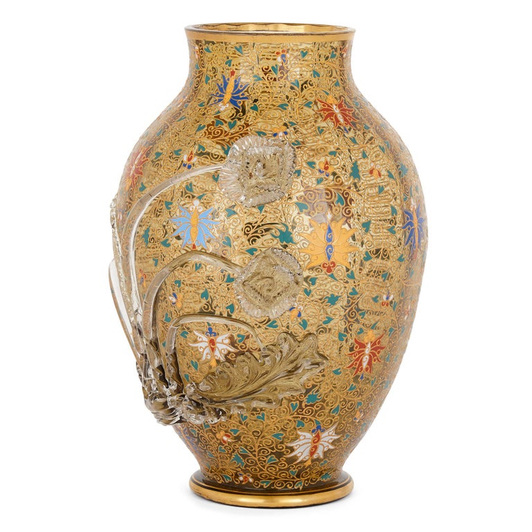 Enamelled Glass Vase with Arabesque Patterns by Moser at 1stDibs