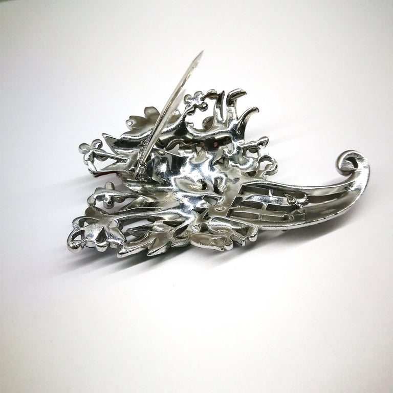 Enamelled metal, clear and coloured paste 'cornucopia' brooch, Trifari ...