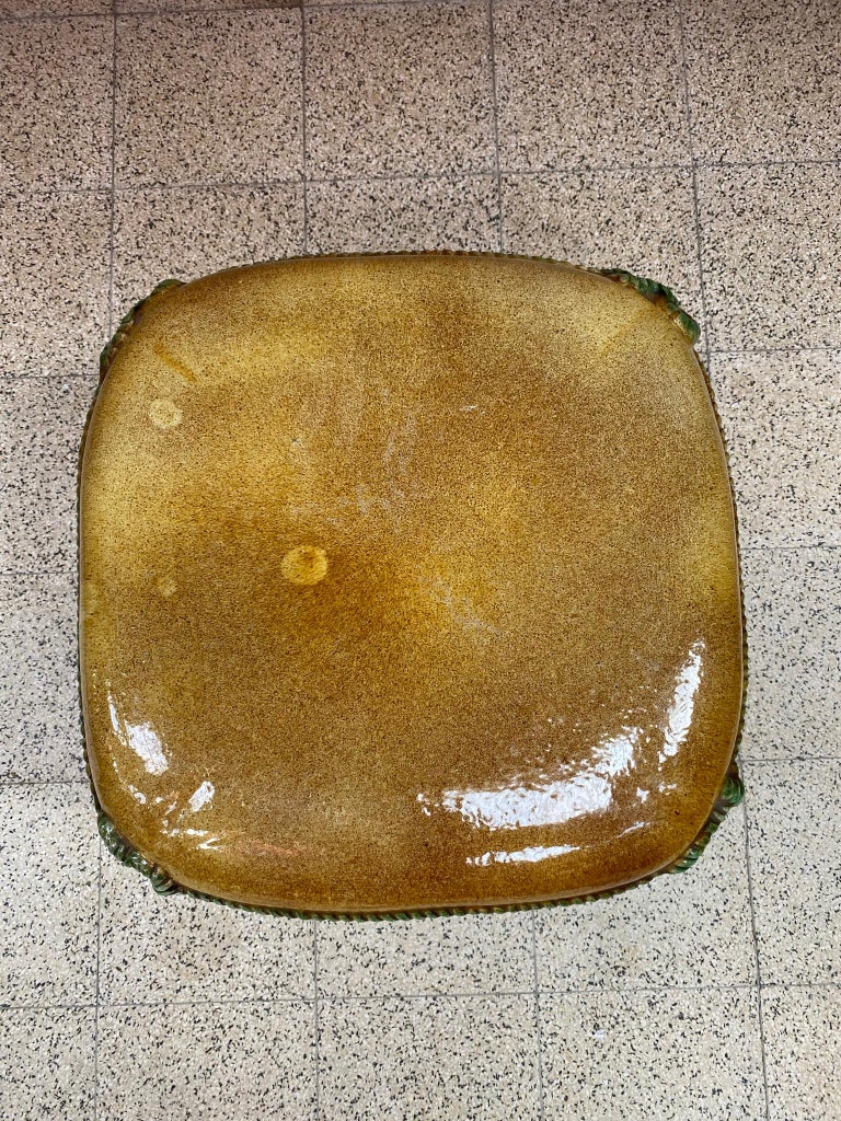 Enamelled Terracotta Stool with Cushions Decoration, circa 1970 For ...
