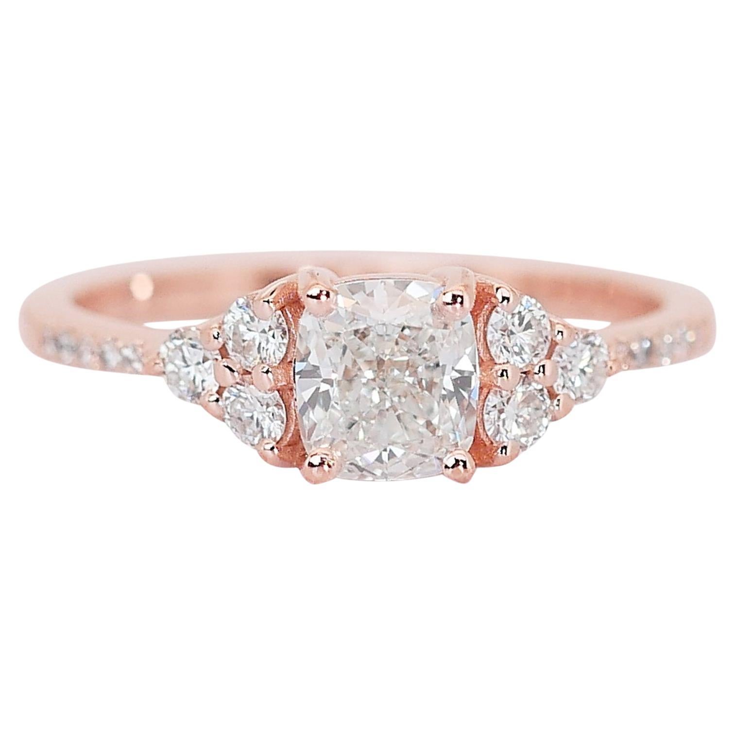 Radiant 1.17ct Diamond Pave Ring in 18k Rose Gold – GIA Certified For ...