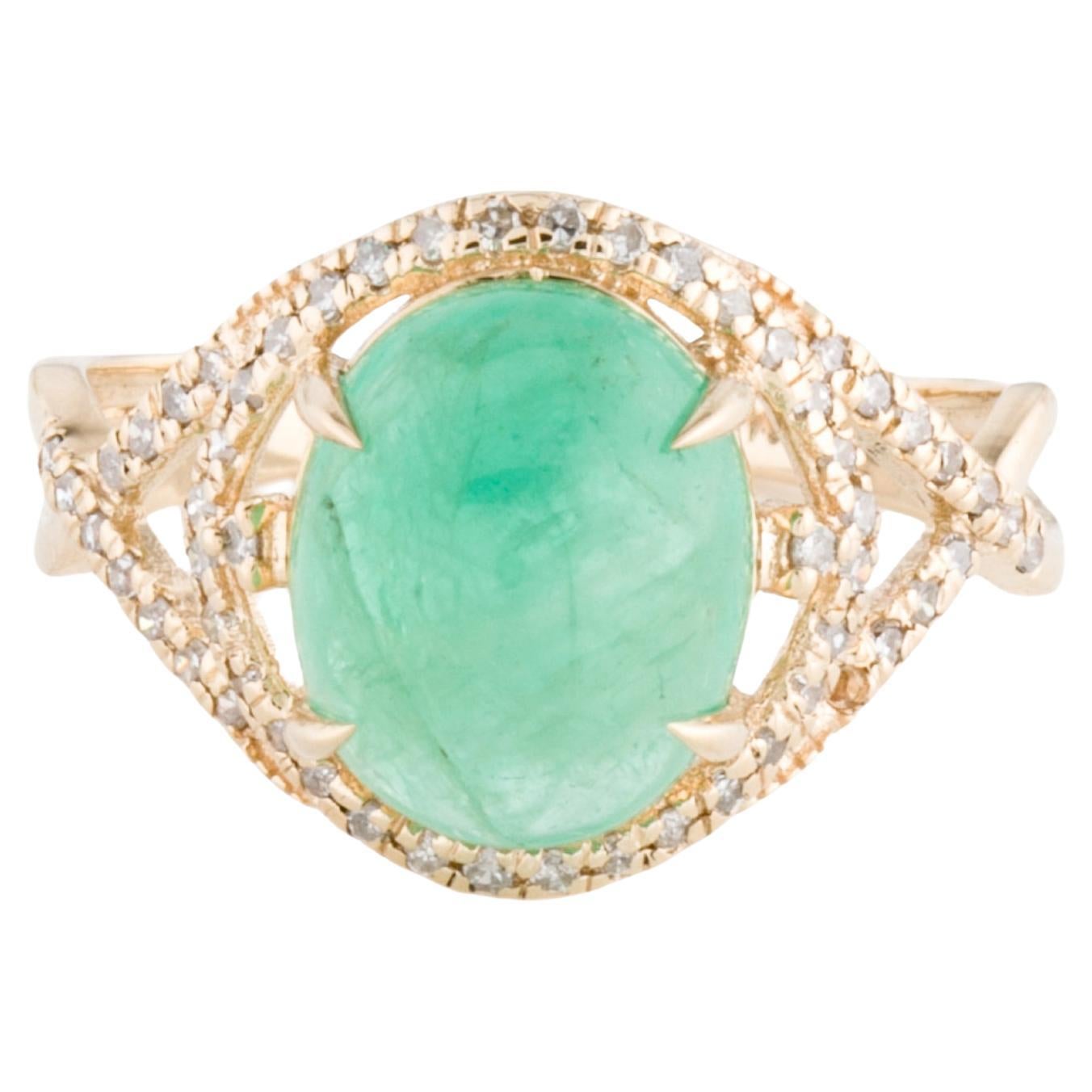 Enchanting Forest Ferns Emerald and Diamond Ring in 14k Gold For Sale at 1stDibs