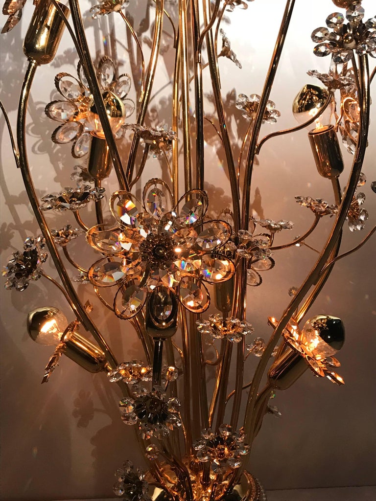 Enchanting Illuminated Crystal Flower and Brass Floor Lamp by Palwa at ...