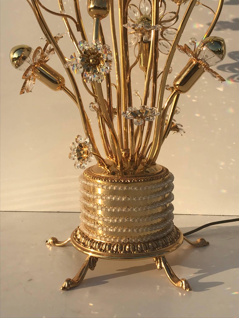Illuminated Crystal Flower and Brass Floor Lamp by Palwa For Sale at ...