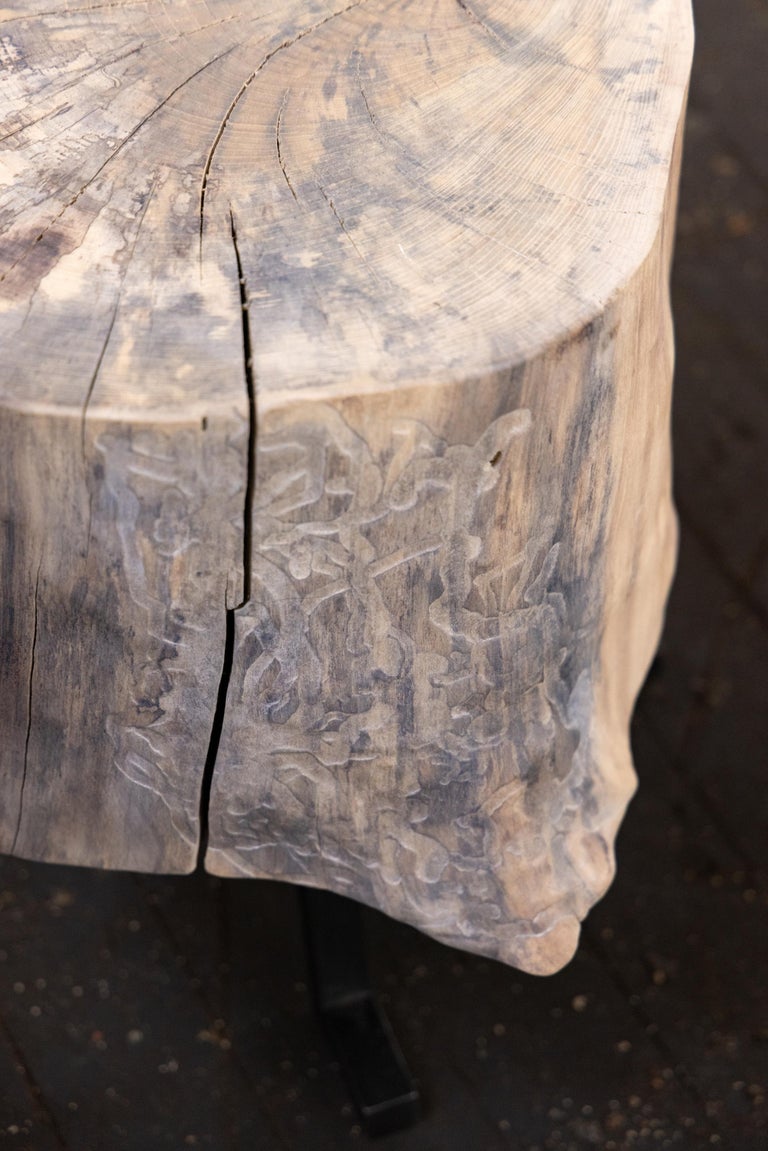 End Grain Round Side Table Light Wood Black Patina Steel Legs by ...