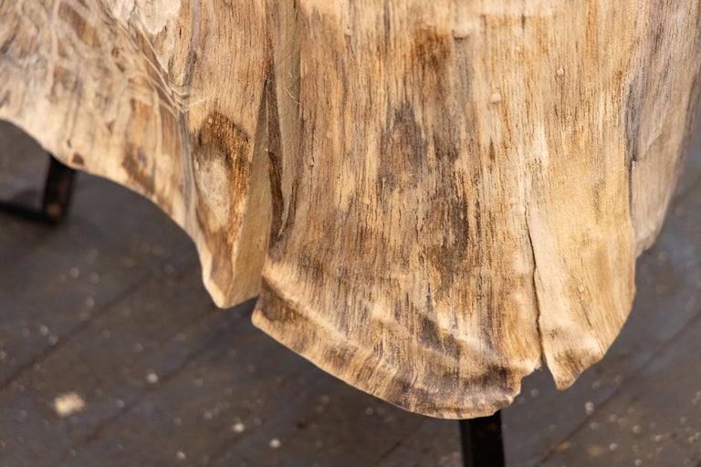 End Grain Round Side Table Light Wood Black Patina Steel Legs by ...