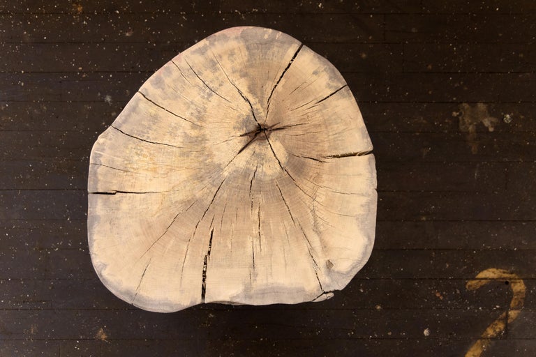 End Grain Round Side Table Light Wood Black Patina Steel Legs by ...