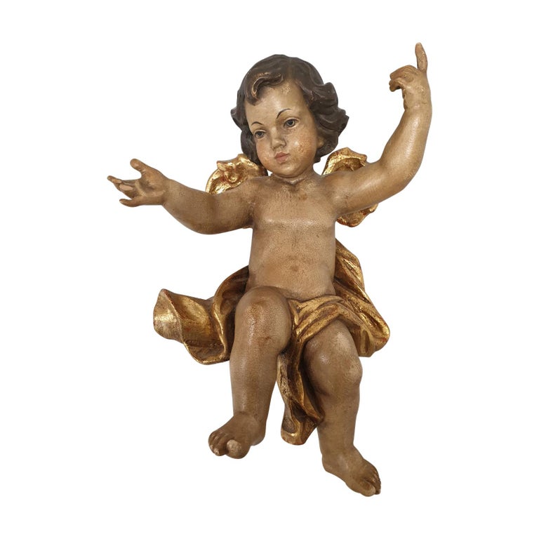 End of 19th Century Gilded Wooden Sculpture of Winged Putto at 1stDibs