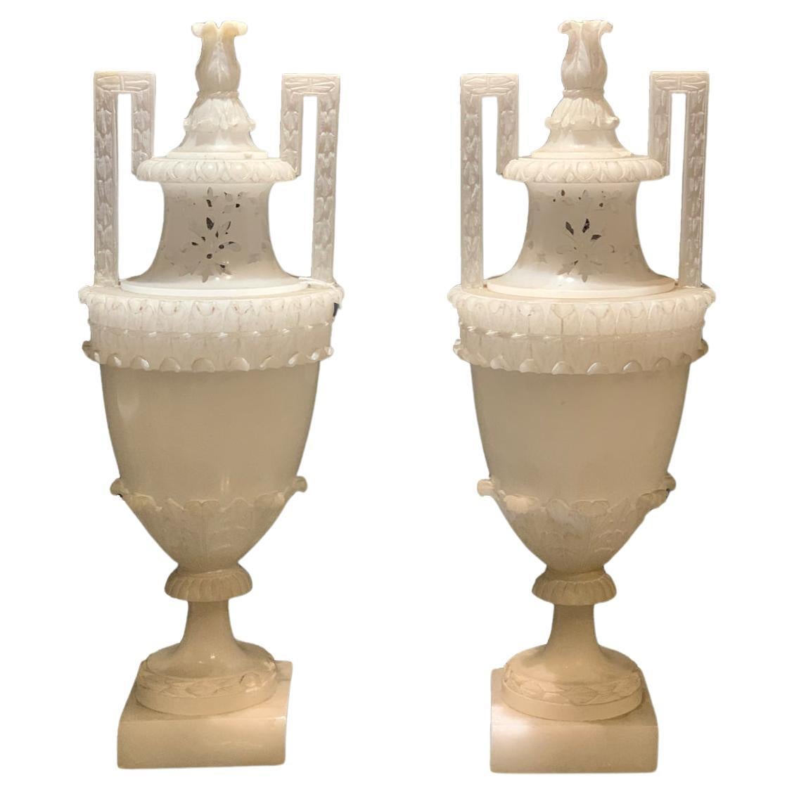 END OF THE 18th CENTURY PAIR OF ALABASTER SCENT-BURN VASES For Sale at ...