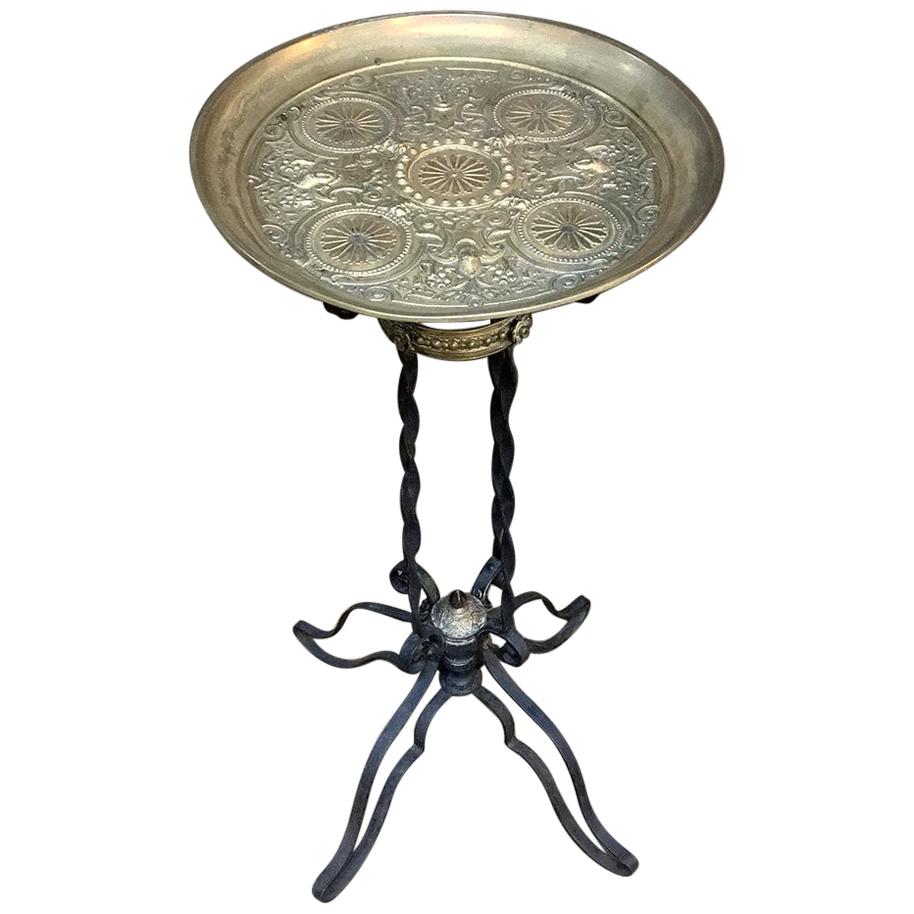 Wrought Iron and Marble Table/Plant Stand at 1stDibs