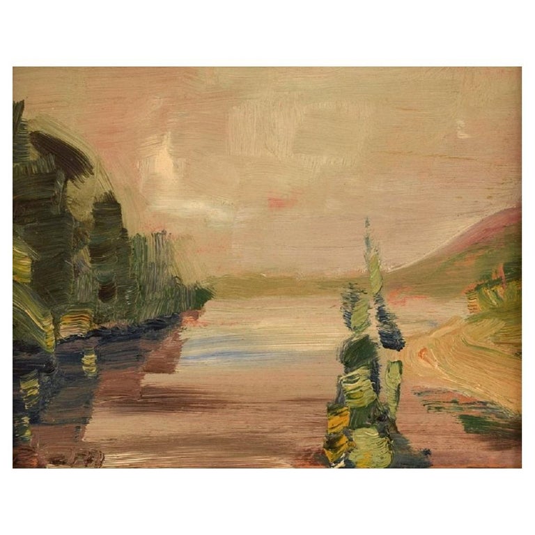 Endis Bergström Swedish Painter, Oil on Board, Modernist Landscape For ...