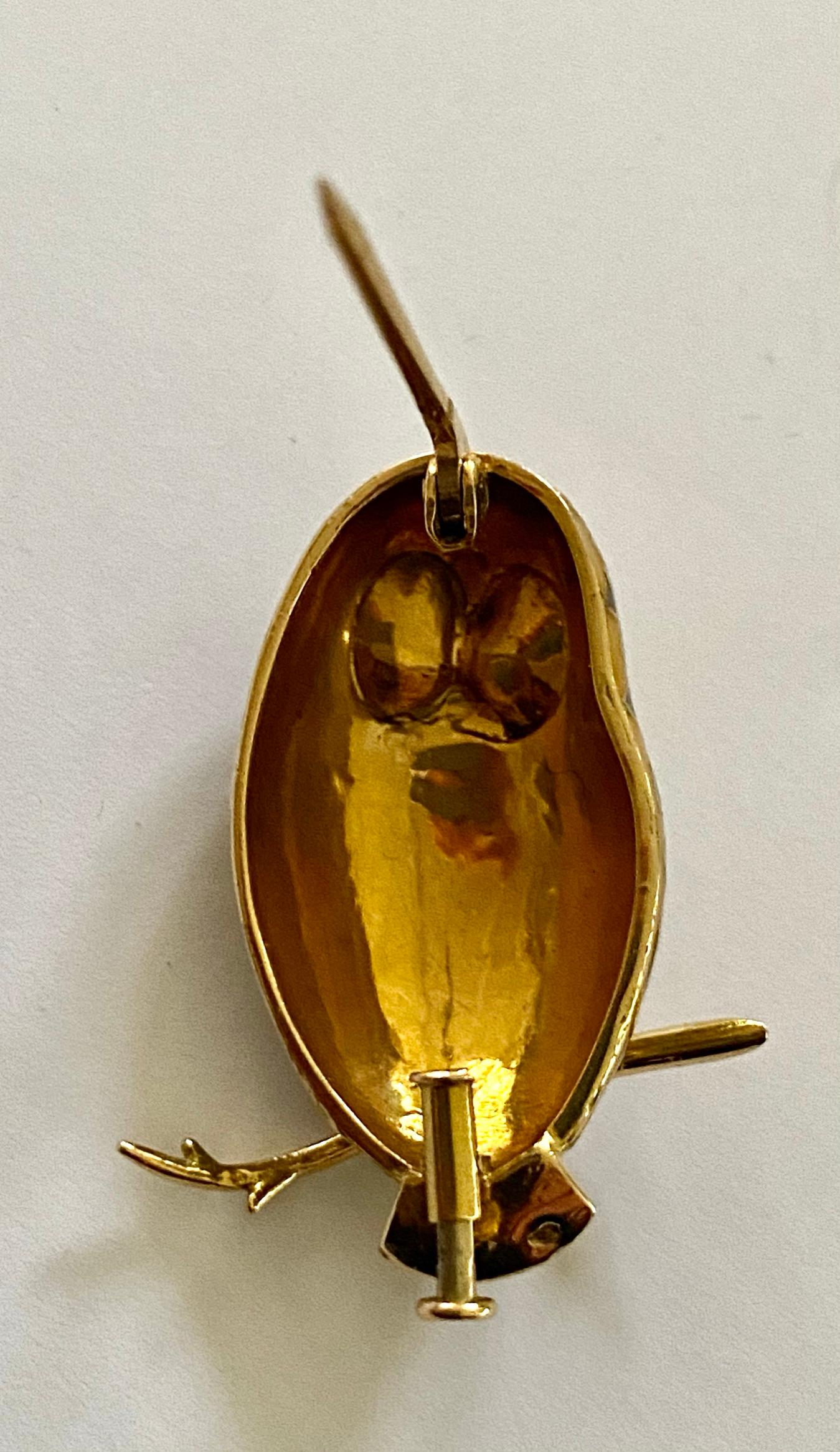 Enamel 18 Karat Yellow Gold Owl Brooch, French, 1950 at 1stDibs ...