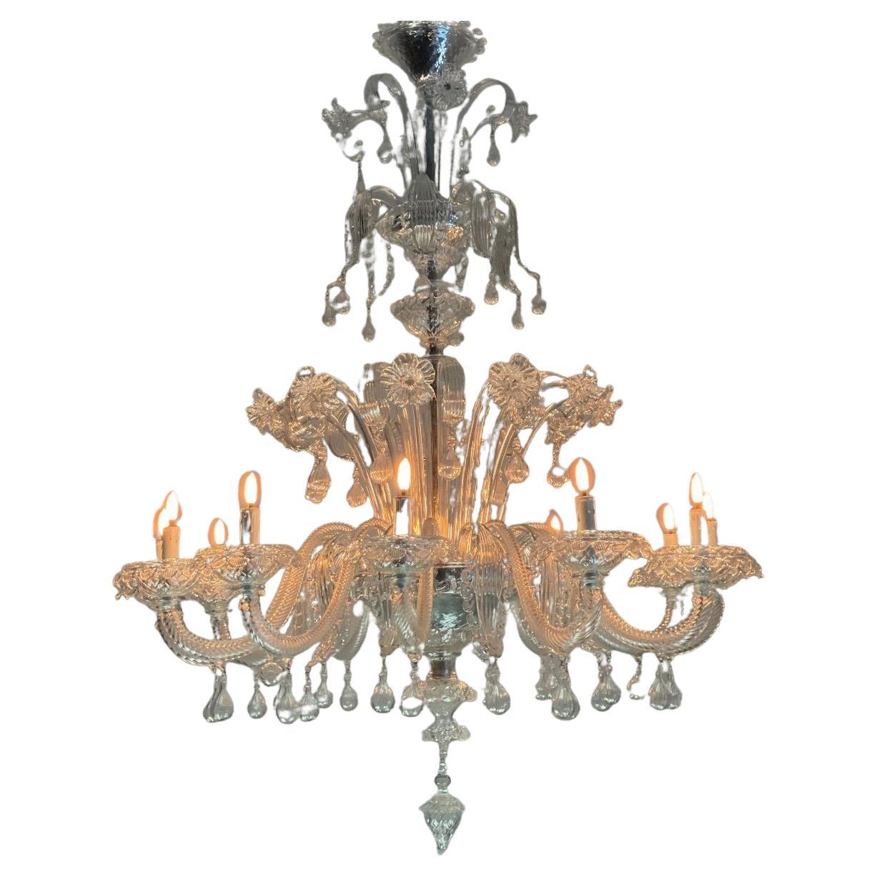 Venetian Chandelier in Colorless Murano Glass, 12 Arms of Light For ...