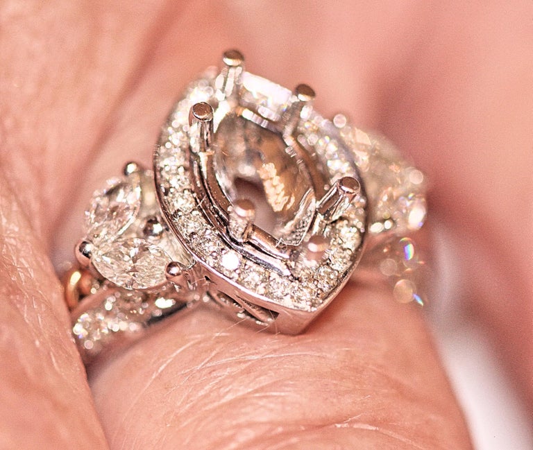 Engagement Ring Semi Mount with Marquise and Round Diamonds in 14 Karat ...