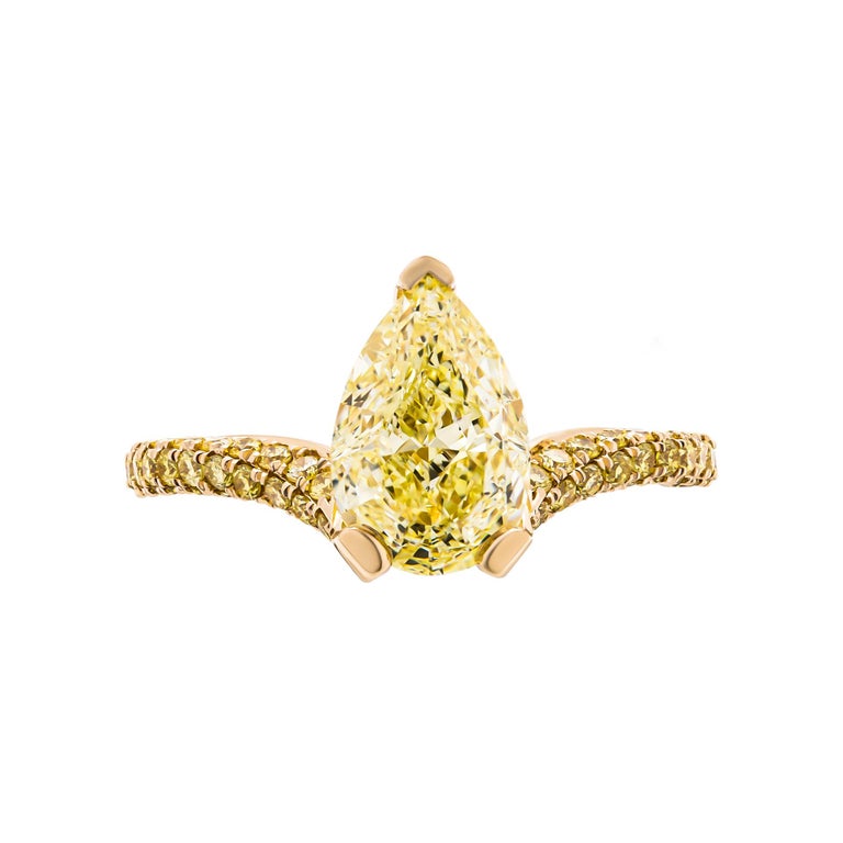 Engagement Ring with 2.01ct Fancy Yellow Pear Shape Diamond For Sale at ...