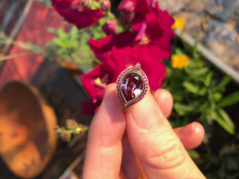 Engagement Ring with 4 Carat Malaya Garnet and Gemfields Ruby For Sale ...